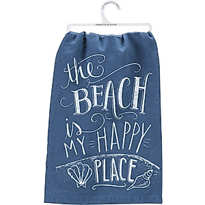 Primitives by Kathy Blue Chalk Art Dish Towel, 28", The Beach is My Happy Place