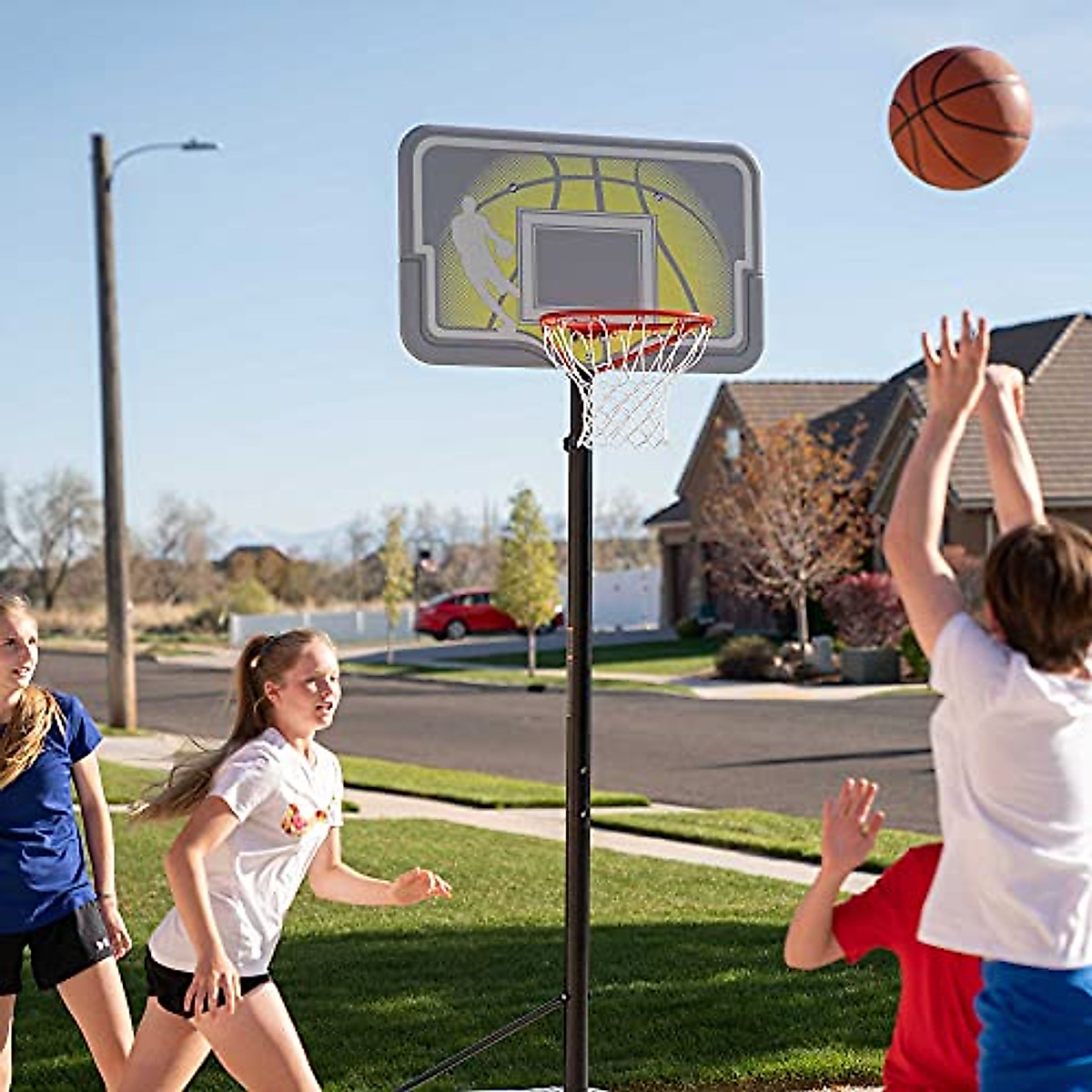 Lifetime 90992 Full-Size Height Adjustable Portable Basketball Hoop, 7.5 to 10 Foot Telescoping Adjustment, 44-Inch Impact Backboard