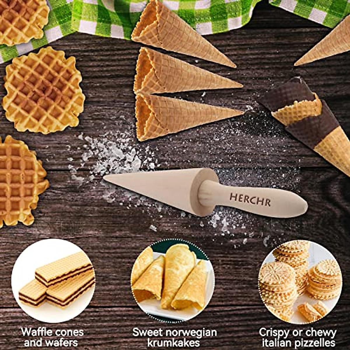 Wood Cone Roller Pizzelle Roller Krumkake Ice Cream Cone Roller Mold Natural Waffle Cone Roller Wooden Mini Waffle Cones Pastry Decorating Baking Tool