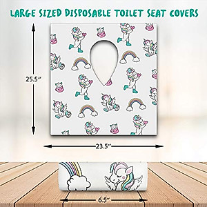 Disposable Toilet Seat Covers for Toddlers, Extra Large Individually Wrapped Unicorn Paper Potty Training Liners for Kids, Portable, Flushable with Non-Slip Adhesives, Potty Shields, Airplane & Travel