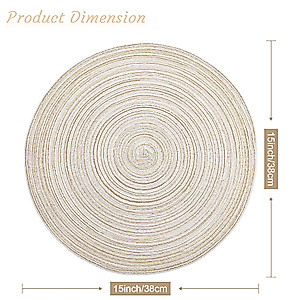 eQFeast Round Woven Placemats Set of 12 Beige Braided 15 Inch Washable Place Mats for Dining Table Kitchen Table Mats