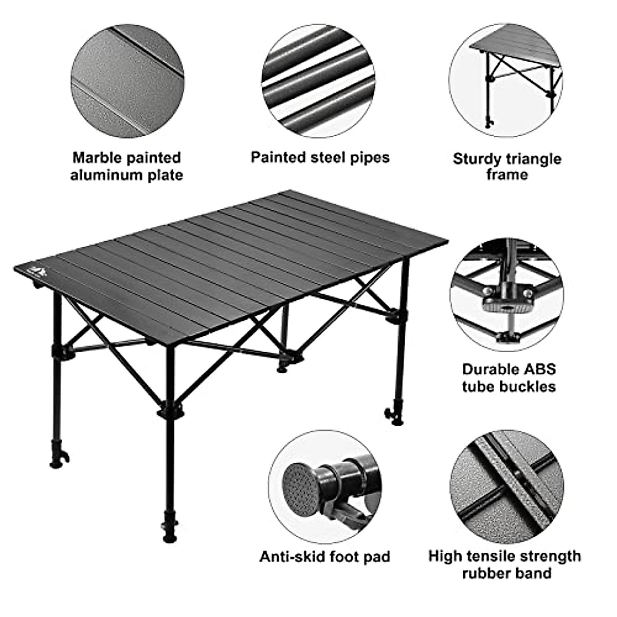 Night Cat Camping Table with Storage Basket Foldable Picnic Table for Outdoor Indoor Lightweight Rustless Adjustable Height 1.7-3ft BBQ Garden Backyard 75KG 37x22in