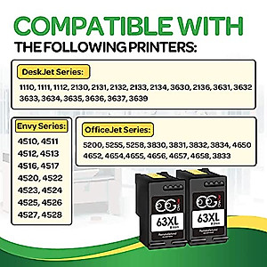 CG CHINGER Remanufactured Ink Cartridge Replacement for HP 63XL 63 XL, High Yield Work with OfficeJet 3830 4650 5255 Envy 4520 4512 4516 Deskjet 1112 3630 3634 3639 3632 2132 Printer (2 Black)