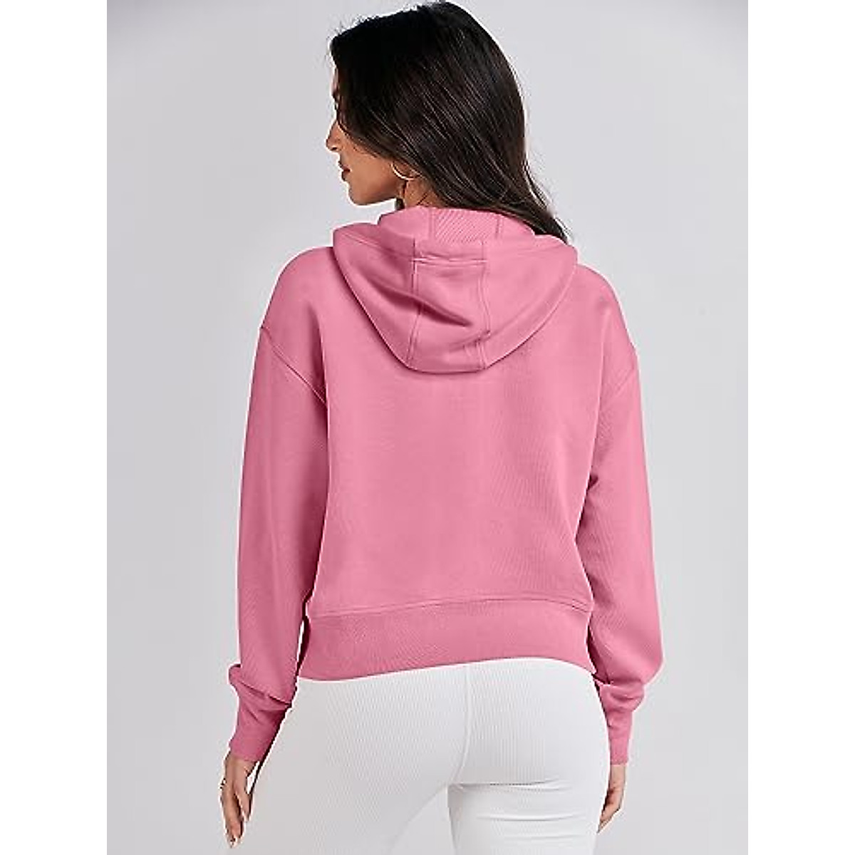 Caracilia Women's Full Zip Up Hoodies Cropped Drawstring Sweatshirts Teen Girl Cute Y2K Lightweight Preppy Pink Hooded Casual Preppy Jackets 2023 Fall Winter Fashion Clothes C114A8-yanfen-XL