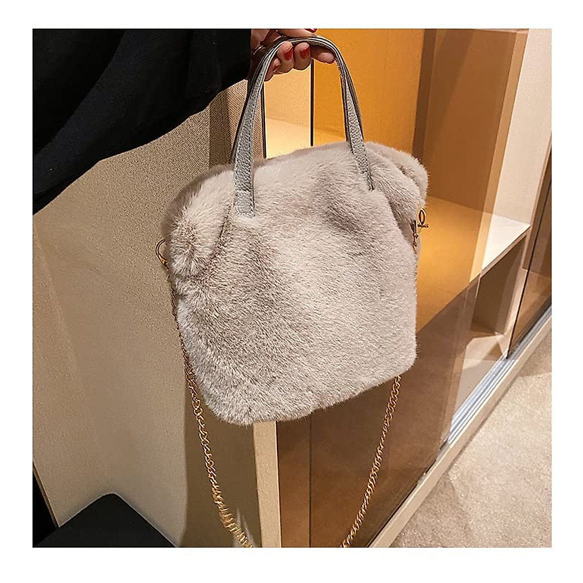 Women's Handbag Fleece Shoulder Bag Hobo Tote Bag Faux Fur Retro Casual Clutch Cute Chic Crossbody Purse