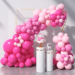 GREMAG Pink Balloon Garland Kit, Hot Pink Balloons Arch Party Decorations, 97 Pcs Macaron Pink Retro Peach, 18 12 10 5 Inch Latex Balloons with Balloon Flower For Birthday Shower Princess Theme Decor