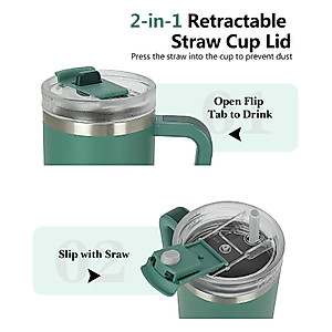 Riley Joy 40 oz Stainless Steel Tumbler with Handle & Straw, Vacuum Insulated Travel Mug for Office, Home, or Car, Cold/Hot Water Bottle, Leak-Proof, Fits Holders