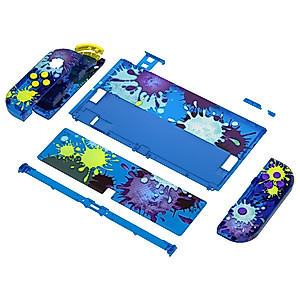 eXtremeRate DIY Full Set Shell Buttons for Nintendo Switch OLED, Replacement Console Back Plate & Kickstand, Custom Case Housing for Nintendo Switch OLED JoyCon Handheld Controller - Splattering Paint