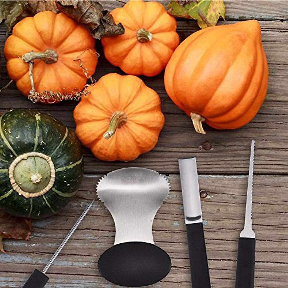 Antner Pumpkin Carving Tools Kit, 4 Pieces Heavy Duty Stainless Steel Carving Tools Set and 6 Pieces Halloween Pumpkin Carved Stencils Stickers