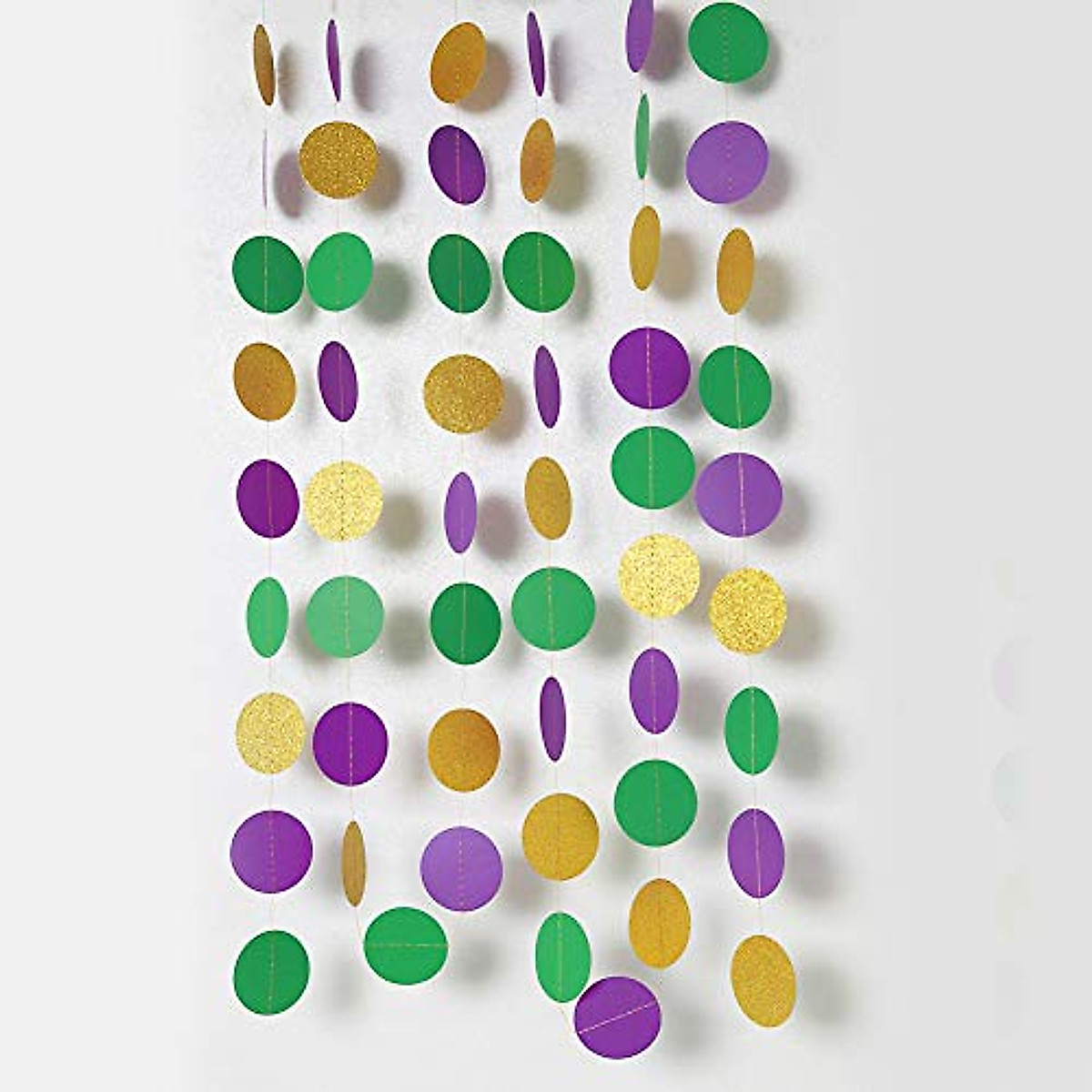 Gold Purple Green Circle Dots Garland Kit Mardi Gras Decoration Paper Bead Polk Dot Streamers Fat Tuesday/Shrove Tuesday Hanging Bunting Banner Backdrop Party Supplies Baby Shower/Wedding/Birthday