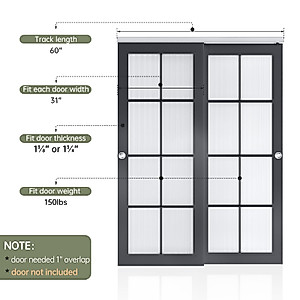 EaseLife 5FT/60in Bypass Double Sliding Pocket Door Hardware Kit,Commercial Grade,Aluminum,Bypassing Wardrobe Closet Door Track for 2 Door System,Slide Smoothly Quietly,Easy Install,No Doors