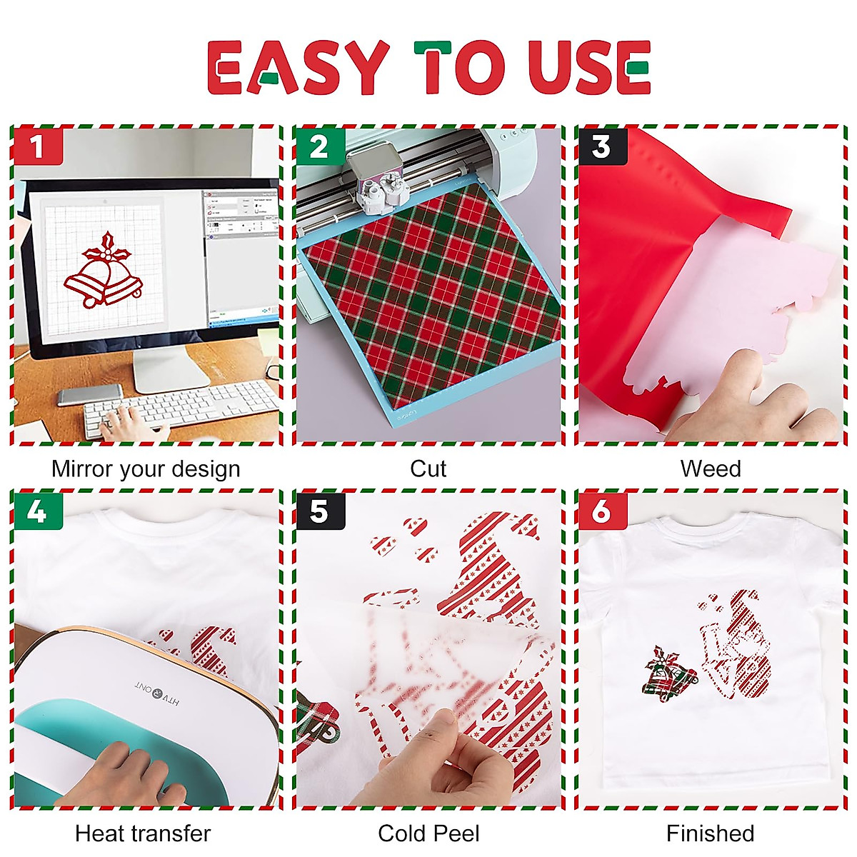 HTVRONT Christmas Heat Transfer Vinyl Bundle-13 Sheets Patterned Buffalo Plaid HTV Vinyl Christmas HTV Cartoon Cute Iron On Vinyl 12" x 10" Inch