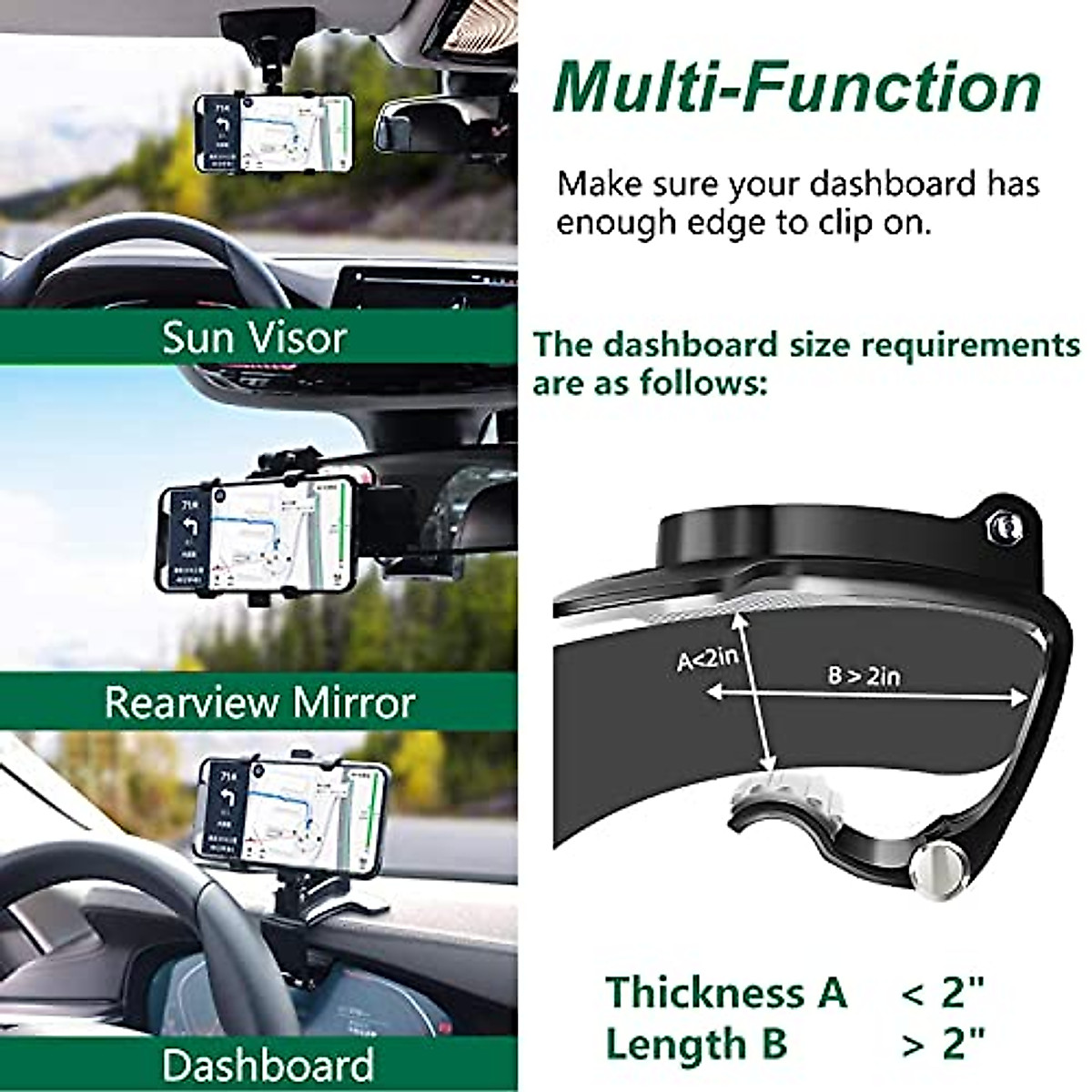 PKYAA Car Dashboard Phone Holder, Rotating Dashboard Clip Cell Phone Holder, 360-Degree Rotation Mobile Clip Stand for 4 to 7 inches Smartphones