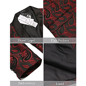 COOFANDY Mens Floral Tuxedo Jacket Paisley Shawl Lapel Suit Blazer Jacket for Dinner,Prom,Wedding Wine Red