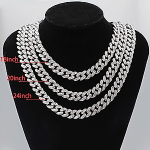 hdyv5aa 13mm Thick Gold Silver Cuban Link Chain for Men Women Chork Iced Out Dimond Miami Cuban Link Chain Hip Hop Jewelry (24, Cuban-Silver)