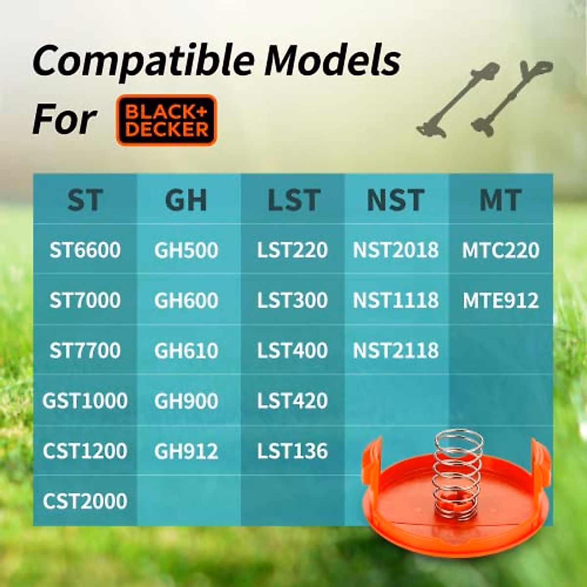 Trimmer Line Cap and Spring for BLACK+DECKER,Trimmer Replacement Spool Cap Covers Compatible for Black+Decker AFS Trimmer (RC100P),Black and Decker Weed Eater Parts,4 Pack ( 4 Spool Cap+4 Spring )