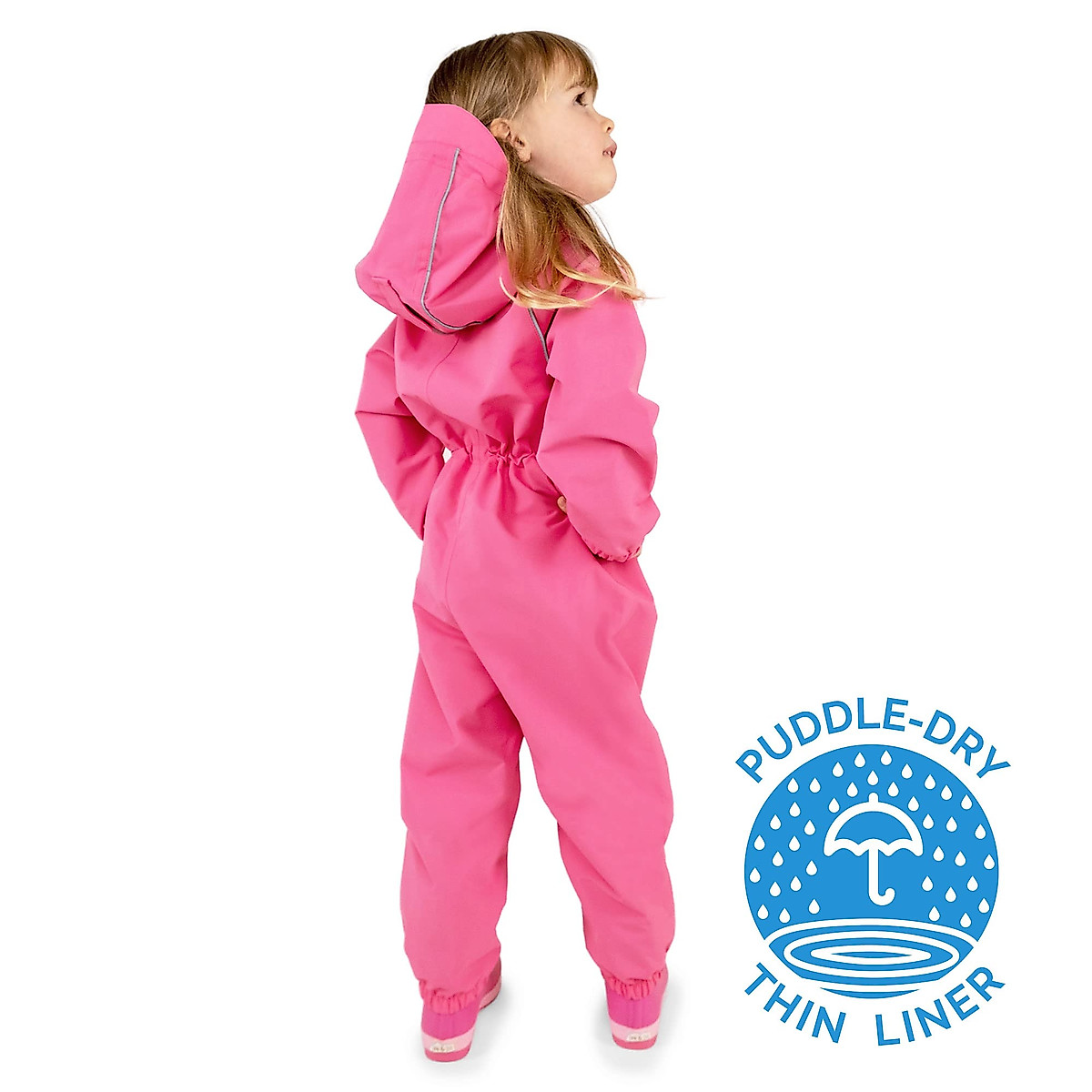 JAN & JUL Toddler Rain Suit for Baby Girls with Waterproof Shell (Puddle-Dry: Watermelon Pink, Size: 2 Years)