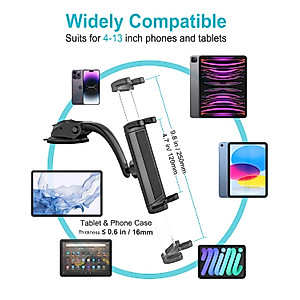 Aozcu Dashboard Car Tablet Mount for Truck, Strong Sticky Suction Cup iPad Holder, Dash Tablet Stand with Adjustable Arm for iPad Pro 12.9 11 Mini Air 5 4, Galaxy Tabs, iPhone, 4-13" Tablets & Phones