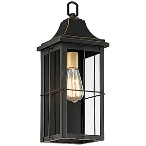 John Timberland Sunderland Traditional Outdoor Wall Light Fixture Black Warm Gold 18 1/2" Clear Glass Panels for Exterior House Porch Patio Outside Deck Garage Yard Front Door Garden Home