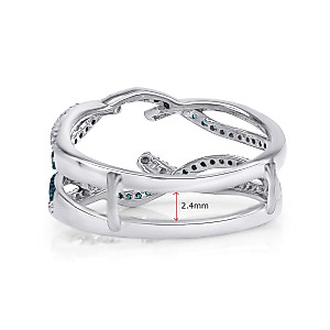 AFFY Blue & White Cubic Zirconia Guard Wrap Enhancer Ring in 14K White Gold Over Sterling Silver (0.5 Ct)