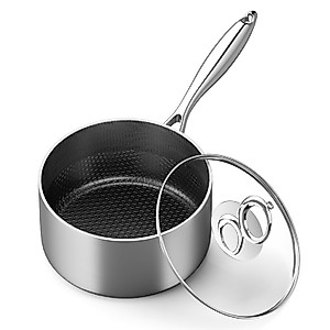 Innerwell Stainless Steel Sauce Pan with Lid 2Qt Nonstick Ceramics Sauce Pot Kitchen Cooking Pot Tri-Ply Stainless Steel Sauce Pan Compatible W/All Cooktops