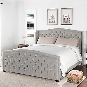 Jennifer Taylor Home Marcella Upholstered Shelter Headboard Bed Set, King, Silver Grey Polyester