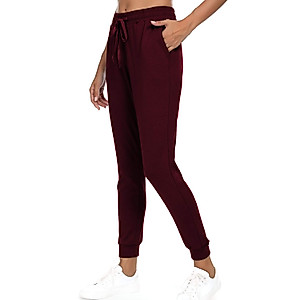 HAOMEILI Women's Active Cotton Tapered Workout Yoga Lounge Track Pockets Pants, Wine Red, X-Large