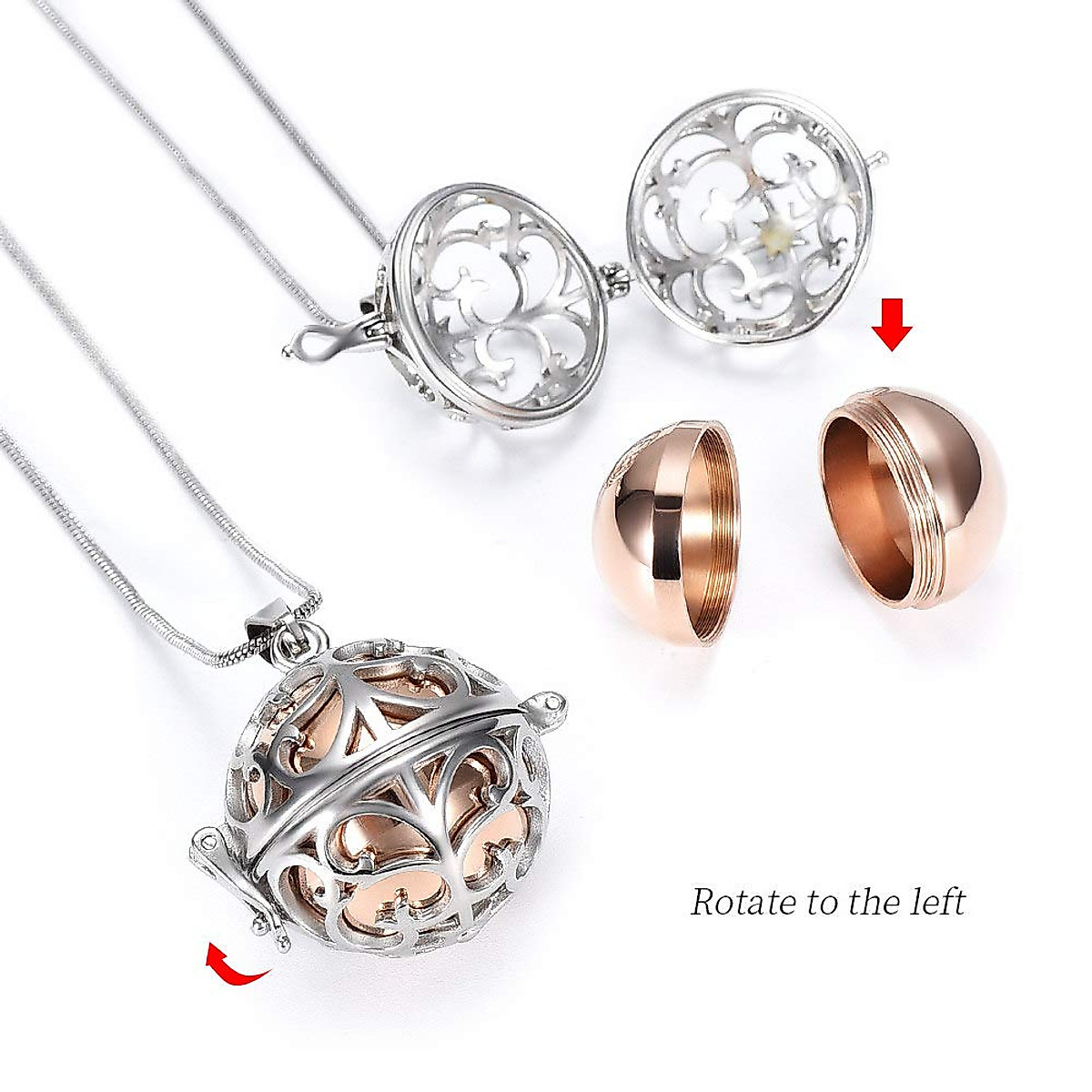 Minicremation Cremation Jewelry Urn Pendant Necklace for Ashes with Hollow Ball Keepsake Memorial Jewelry for Ashes (Rose Gold)