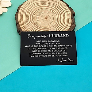 Husband Gift from Wife Engraved Metal Card Gifts for Husband Anniversary Valentines Day Gifts for Him Men Thank You Husband Gifts Wedding Day Gift Inspirational Christmas Card for Husband from Wife