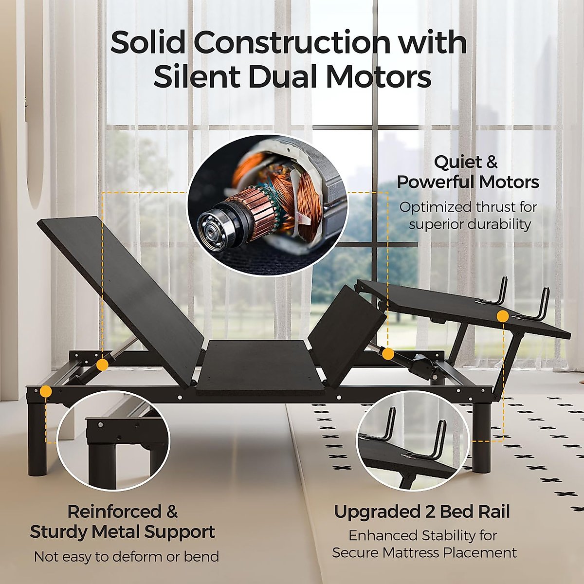 Split King Adjustable Bed Frame - Ergonomic Electric Smart Bed Base Frame with Remote, Upgraded Quiet Motor, Anti-Snore/Zero-Gravity/Memory Presets/Head and Foot Incline, Easy Assembly