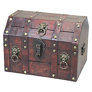 Antique Wooden Pirate Chest with Lion Rings