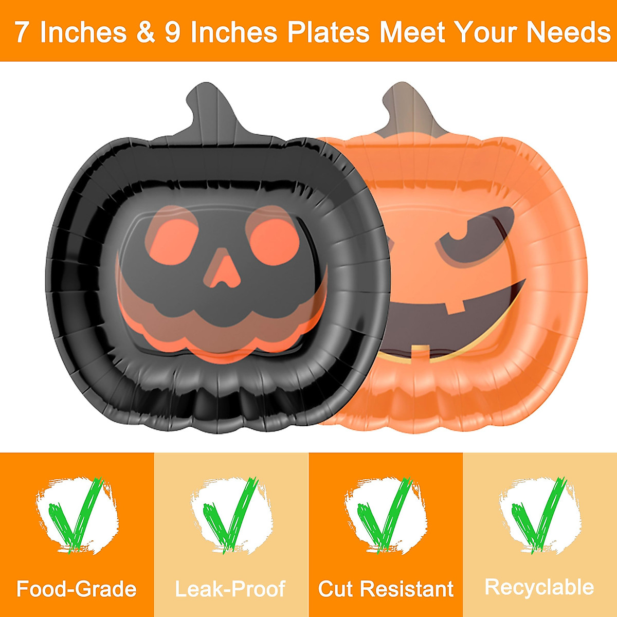 96 Pcs Halloween Pumpkin Paper Plates and Napkins Forks, Disposable Party Dessert Tableware Supplies Decorations Birthday Table Dinnerware Favors Set, Serves 24