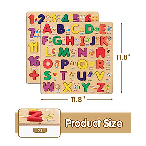 Wooden Puzzles for Toddlers 2 in 1 Wooden Peg Puzzle Set Wooden Alphabet ABC Number Puzzles Board Toddler Preschool Learning Toys for Kids Ages 1-3 Boys Toys Gifts