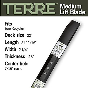 Terre Products, Single Medium Lift Lawn Mower Blade, 22 Inch Decks, Compatible with Toro Recycler, Replacement for 104-8697-03, 108-9764-03, 131-4547-03