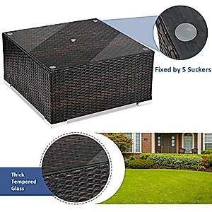 Tangkula 5 Piece Outdoor Patio Furniture Set, Sturdy Frame and Weight Capacity Up to 360 Pounds, Wicker Sectional Sofa Set with Glass Top Coffee Table, Porch Garden Poolside Furniture for 4