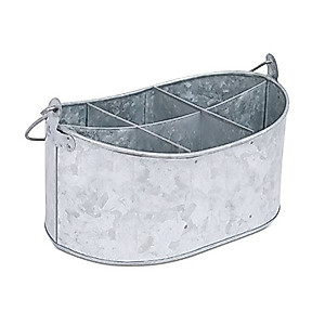 BirdRock Home Galvanized Beverage Tub, Caddy and Tray Set - 3 Piece - Party Tray Platter Drink Holder - Silverware Caddy - Wooden Handles