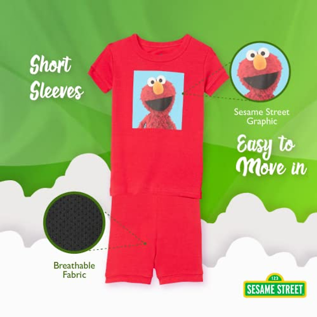 Sesame Street Boys' 2-Piece Snug-fit Organic Cotton Pajama Set, Soft & Cute for Kids, Square ELMO, 4T