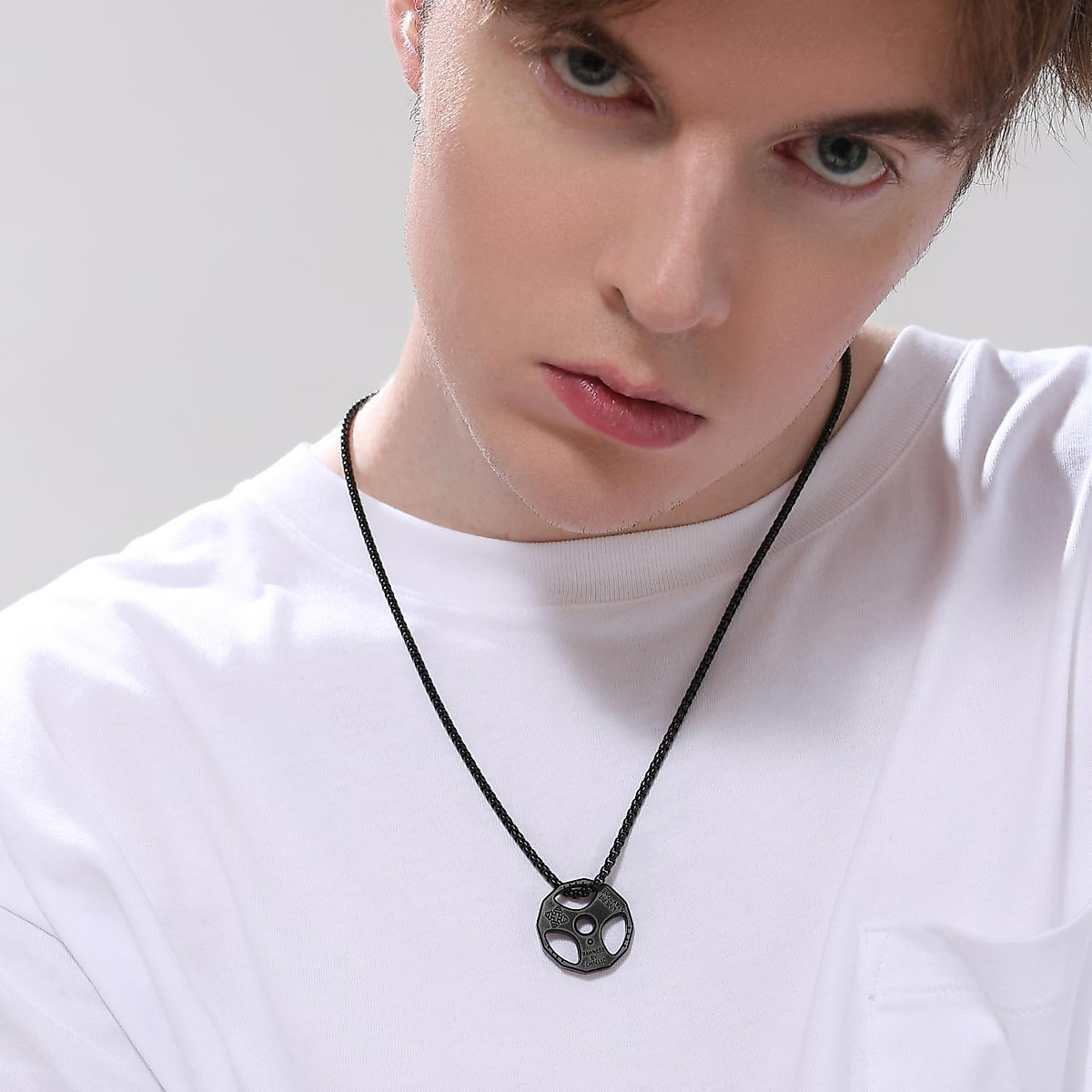 AILUOR Men Women's Dumbbell Pendant Necklace Stainless Steel Couples Barbell Pendant Fitness Gym Sports Dumbbell Weight Lifters Barbell Chain Jewelry (Black-R)