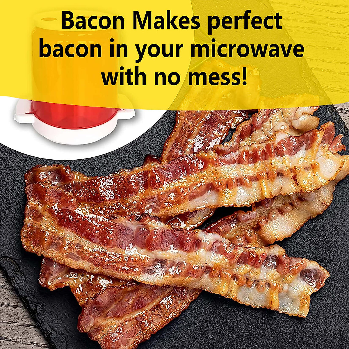 Bacon Can Microwave Cooker as Seen on TV, Bacon Cooker for Microwave Oven，Splash Proof and Mess Free Design, Pour the Grease Right Out, Easy to Clean, Easy to Store