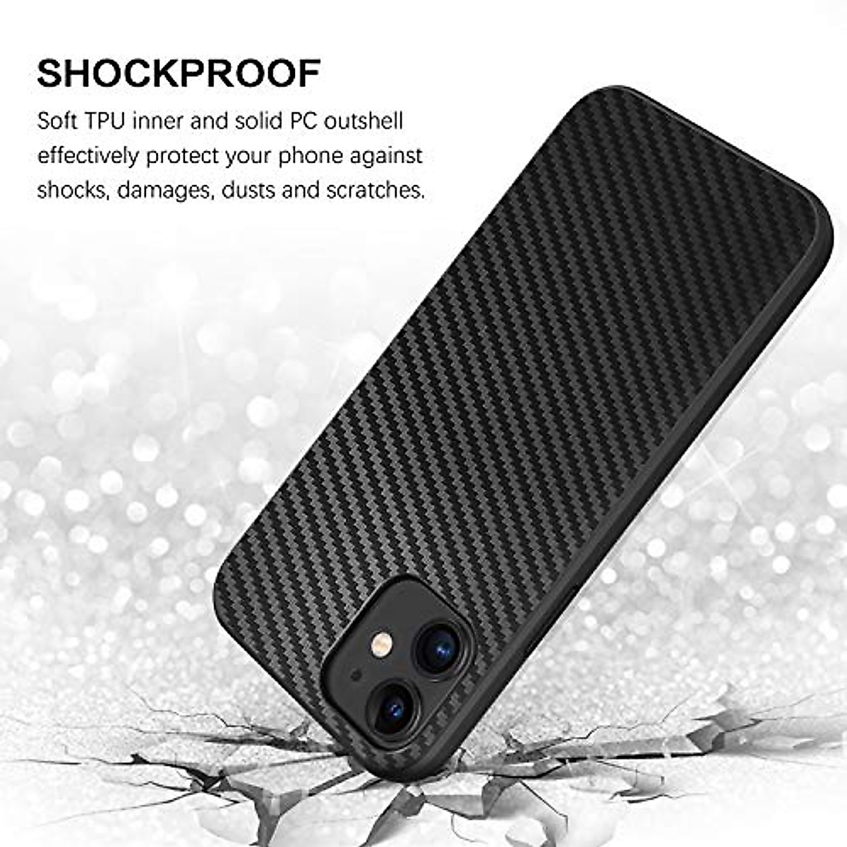 BENTOBEN Campatible with iPhone 12 Case and iPhone 12 Pro Case 6.1 inch (2020),Slim Thin Shockproof Protective Hybrid Hard PC Soft TPU Bumper Drop Protection Boys Men Phone Covers, Black/Carbon Fiber