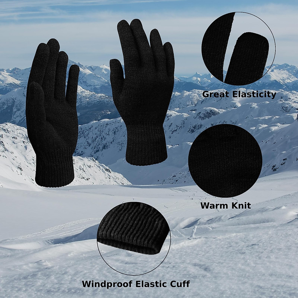 SILEDGN 6 Pairs Winter Gloves for Women Men's Warm Knit Gloves for Clod Weather Thermal Stretchy Thin Magic Glove for Driving Running Hiking, Black