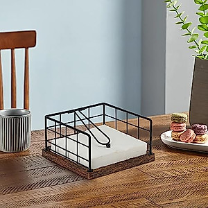 YINMIT Flat Napkin Holder for Table, Rustic Paper Napkin Organizer for Cafe with Weighted Arm, Wooden Tissue Paper Dispenser for Kitchen Countertop, Dining Table, Picnic Table, Indoor and Outdoor Use