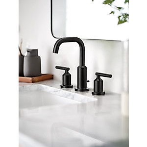 Moen Gibson Matte Black Two-Handle High Arc Widespread Bathroom Sink Faucet for 3-Hole Setups with Valve Included, TV6142BL