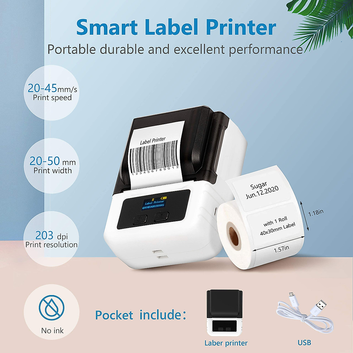 Mini Bluetooth Thermal Label Maker with Multi-Purpose Square Self-Adhesive Label