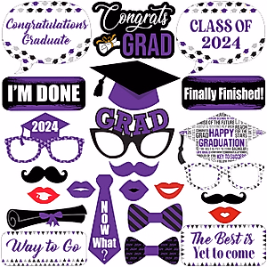 KatchOn, Purple Graduation Photo Booth Props 2024 - Pack of 24 | Purple Graduation Photo Props, Purple Graduation Decorations Class of 2024 | Graduation Picture Props, Graduation Party Decorations