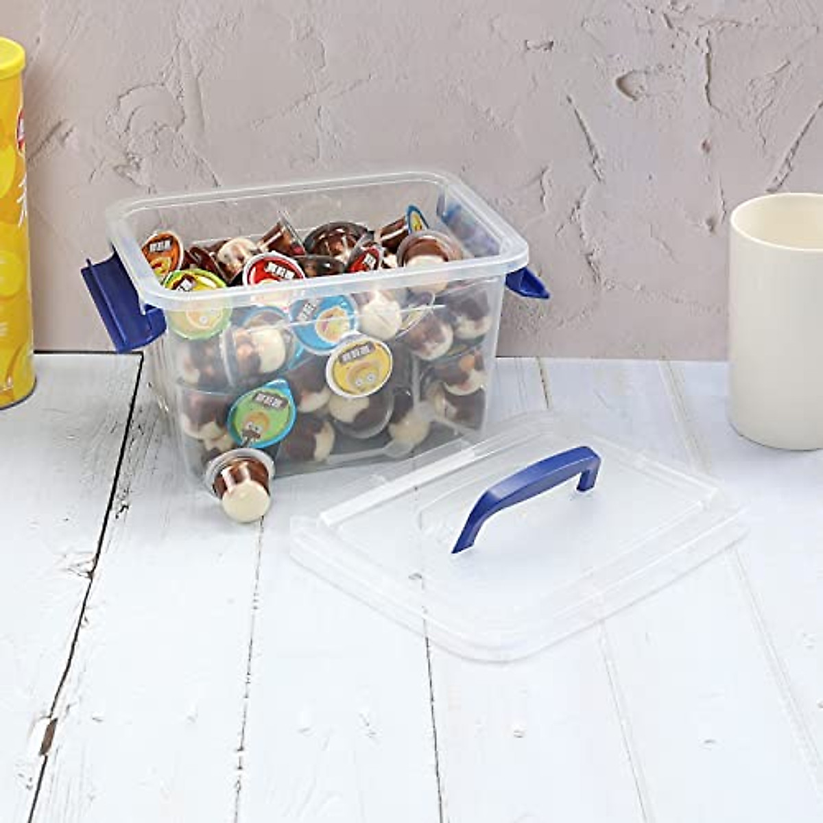 Jandson 3.5 Liter Clear Storage Bin, Latching Box Container with Blue Handle, 6 Packs