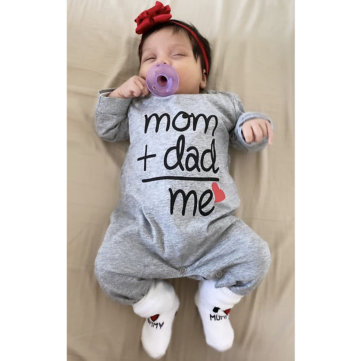 Derouetkia Baby Boys Girls Romper Letter Mom Plus Dad Equal Me Jumpsuit (0-3 Months) Gray