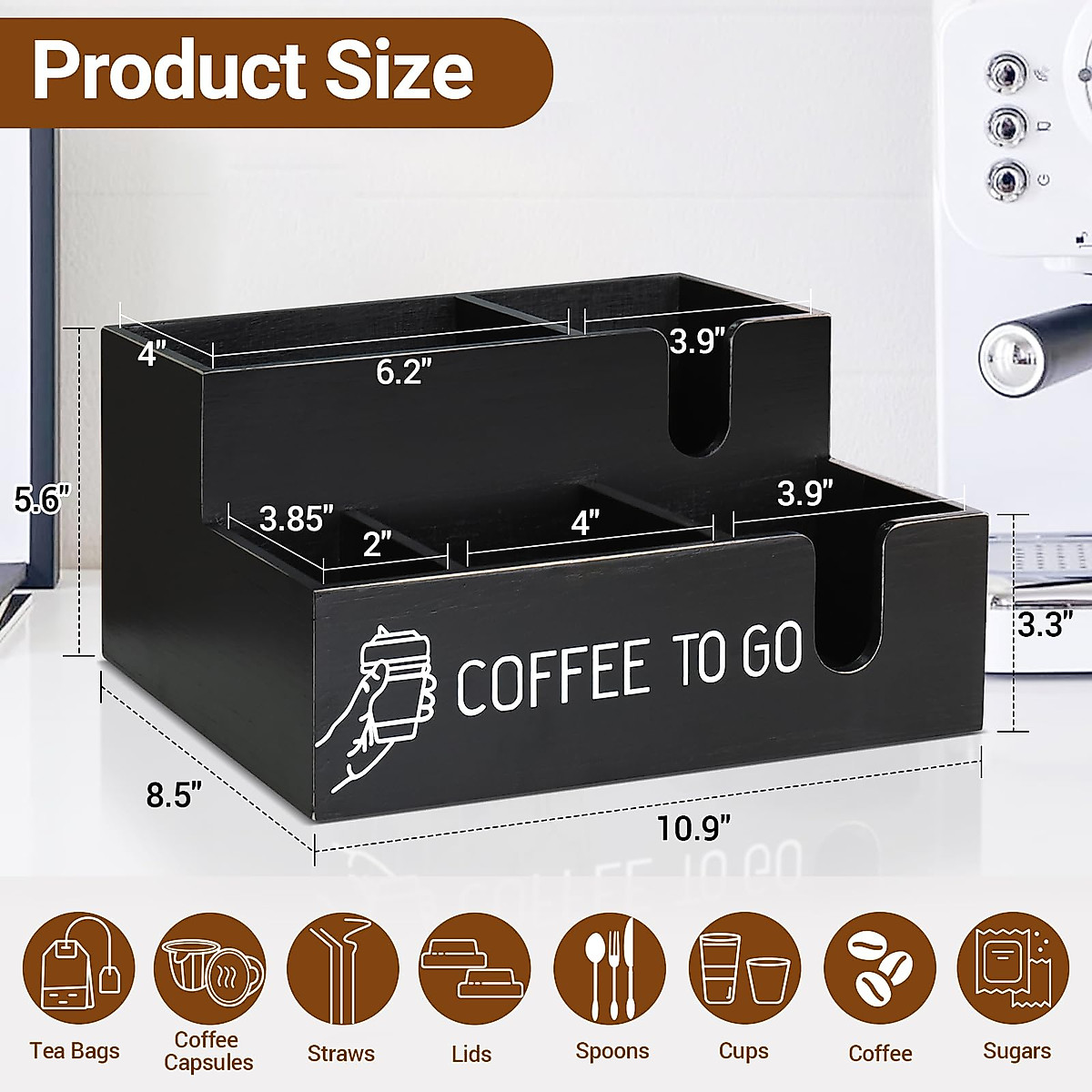 ugiftt Coffee Bar Organizer Countertop Coffee Station Organizer, Wood Coffee Cup Dispenser Lid Holder for Counter, Disposable Cup Holder Wall Mount, Farmhouse Coffee Bar Accessories and Organizer