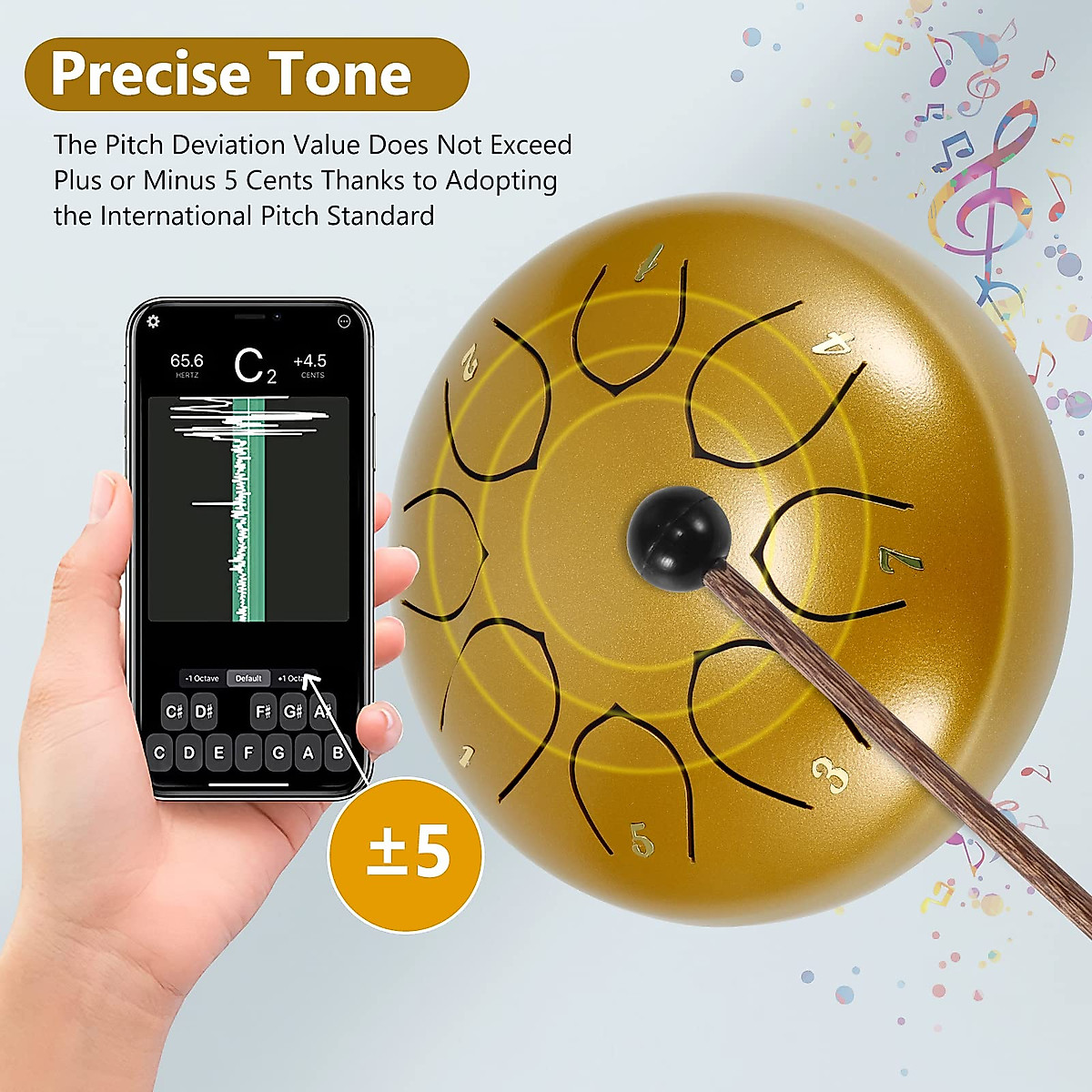 Steel Tongue Drum, DDSKY 6 Inch 8 Notes Lotus Type Handpan Drum Percussion Instrument Steel Drums Instruments with Bag Mallets Mallet Bracket for Mind Healing Yoga Meditatio (Golden)