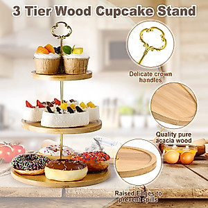 Set of 3 Wooden Cupcake Stand 3 Tier Wood Cupcake Holder Bamboo Wood Dessert Serving Stand Rustic Dessert Table Display Stands Tiered Tray Cupcake Holder Farmhouse Display Stands for Wedding Cupcake